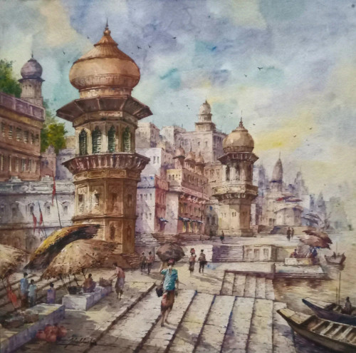 Buy The Varanasi-2 - Watercolour, Realism Painting Online | Fizdi