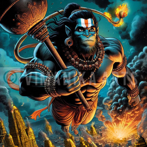 Buy Shri Hanuman Lanka Phuki Digital Painting - Digital, Mythological ...