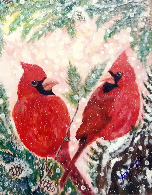 Buy The Red Cardinal - Realism, Nature, Wildlife Painting Online | Fizdi