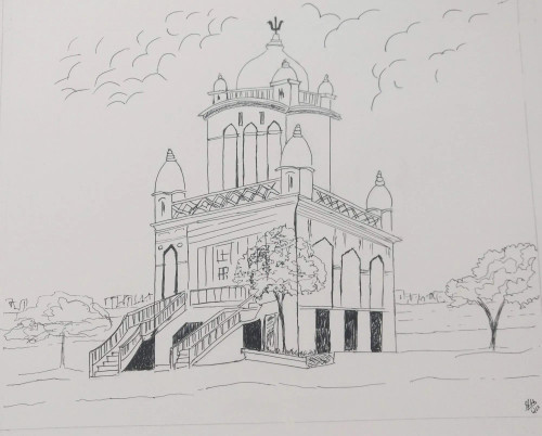 Buy Swami Vivekananda Temple In Belur Math - Black Ink Drawing Painting ...