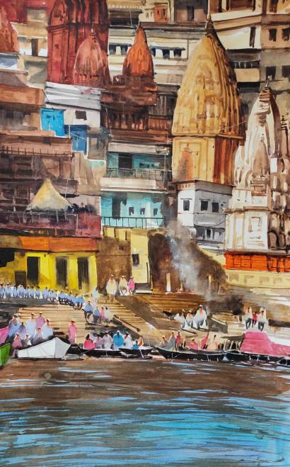 Buy Banaras Ghat - Realistic, Detailed, Vibrant Painting Online | Fizdi
