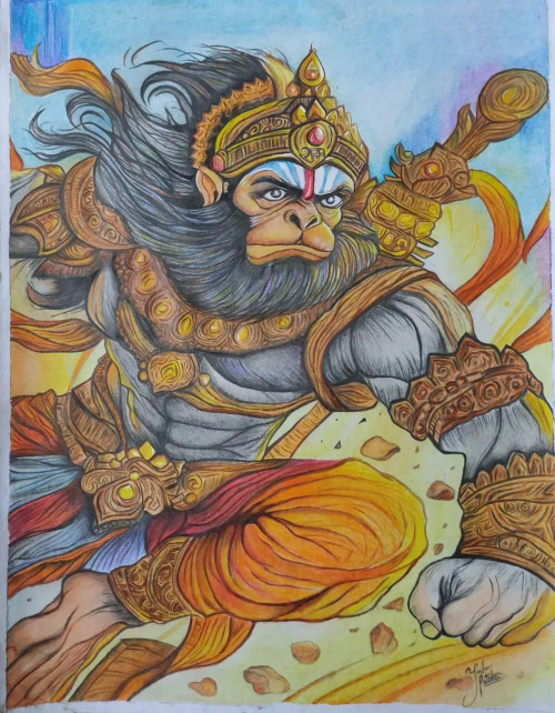 Buy Lord Hanuman - Mythological, Dynamic Painting Online | Fizdi