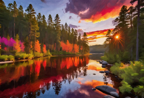 Buy River Of Fire - Impressionistic Landscape Painting Online | Fizdi
