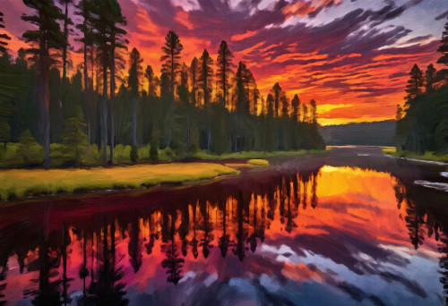 Buy River Of Fire - Impressionistic Landscape Painting Online | Fizdi