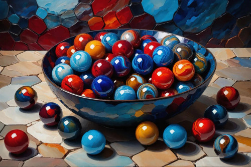 Buy Bowl Of Shimmering Iridescent Spheres - Contemporary Realism ...