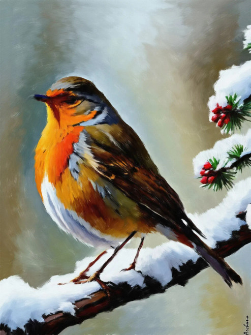 Buy Robin In The Frost - Realistic Nature Scene Painting Online | Fizdi