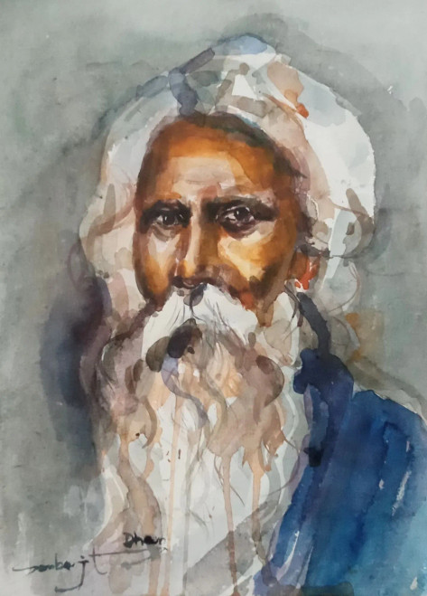 Buy Rabindranath Tagore - Watercolor Portrait Painting Online | Fizdi