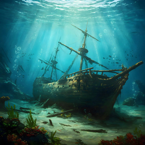 Buy Sunken Shipwreck Art | Underwater Sea Painting | Ocean Fantasy Wall ...