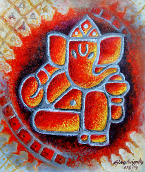 Vighneshwar - 25in X 28in,ART_AYPY15_2528,Acrylic Colors,Artist Ajay ...