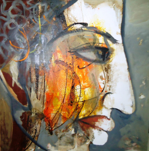 Abstract Face - 39in X 39in (Stretcher Framed),ART_SYM116_3939,Acrylic ...