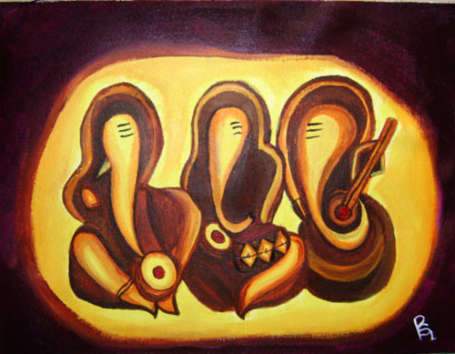 Three Ganesha - 30in X 24in,ART_RIAA01_3024,Acrylic Colors,Artist ...