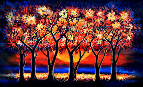 Autumn Sunset - 36in X 22in,ART_AYPY10_3622,Acrylic Colors,Artist Ajay ...