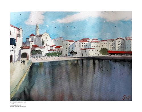 Buy Cadaques Spain - Watercolor, Landscape, Modern Painting Online | Fizdi