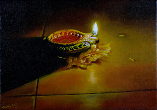 Buy The Diya Handmade Painting by VARUN N RAO. Code:ART_4415_45451 ...