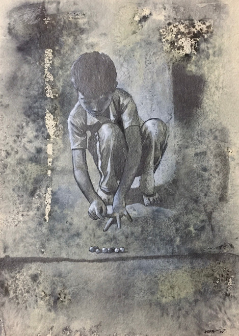 Buy Playing Marbles - Realism, Monochromatic, Textured Painting Online ...