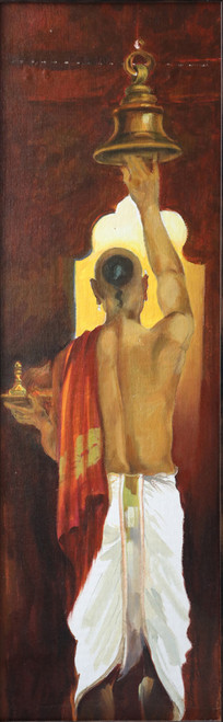 Buy Pujari In The Mandir - Realistic, Spiritual, Traditional Painting ...