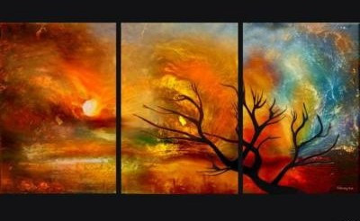 Buy Dreamy Night - Abstract, Surreal, Triptych Painting Online | Fizdi