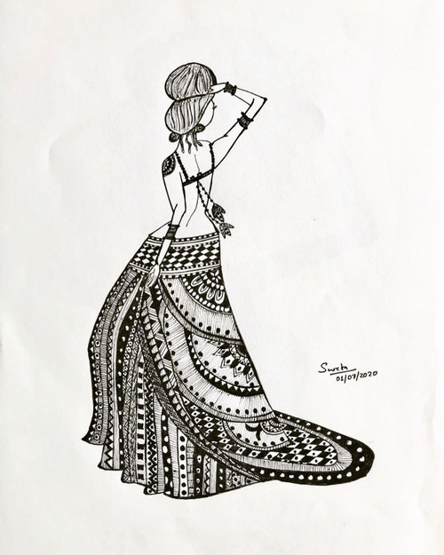 Buy Traditional Indian Bride - Monochrome Line Art Painting Online | Fizdi