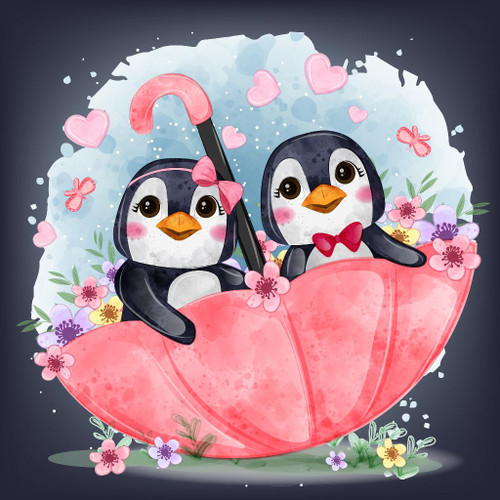 Buy Two Penguins - Whimsical, Cute, Playful Painting Online | Fizdi