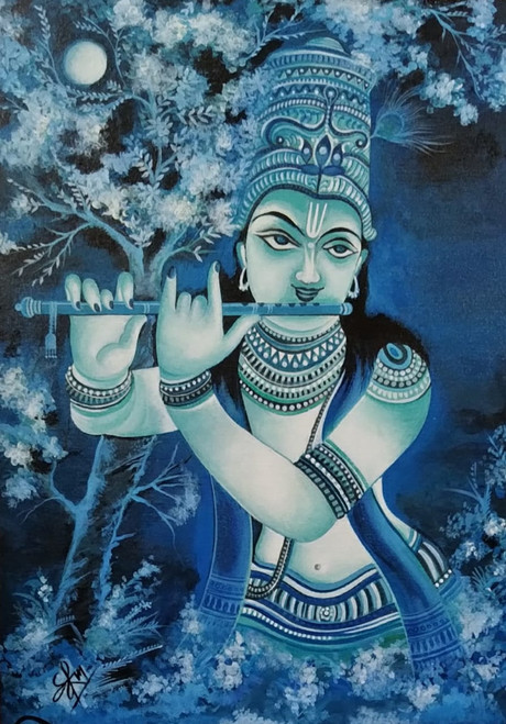 Buy Lord Krishna With His Flute On A Full Moon Night - Spiritual ...
