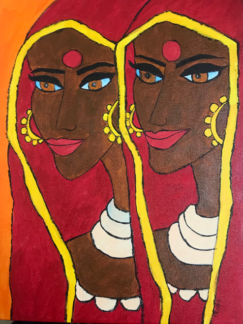 Buy Two Young Village Brides - Folk, Vibrant, Expressive Painting ...