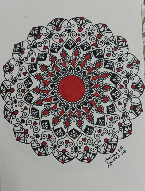 Buy Bright Red Mandala art with a tinge of black shade Handmade ...