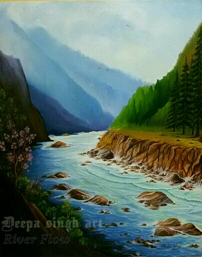 Buy River Flow - Landscape, Nature, Realism Painting Online | Fizdi