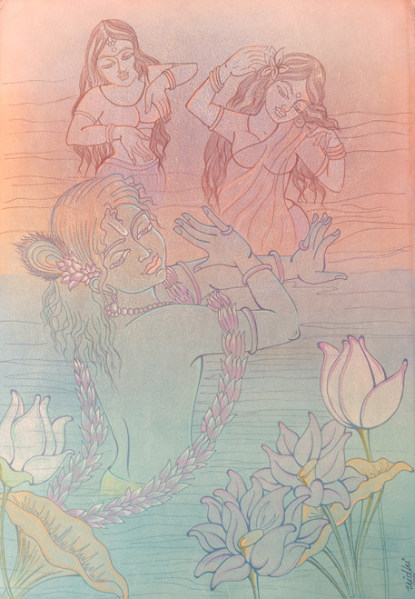 Buy Krishna & Gopi - - Spiritual, Pastel, Traditional Painting Online ...