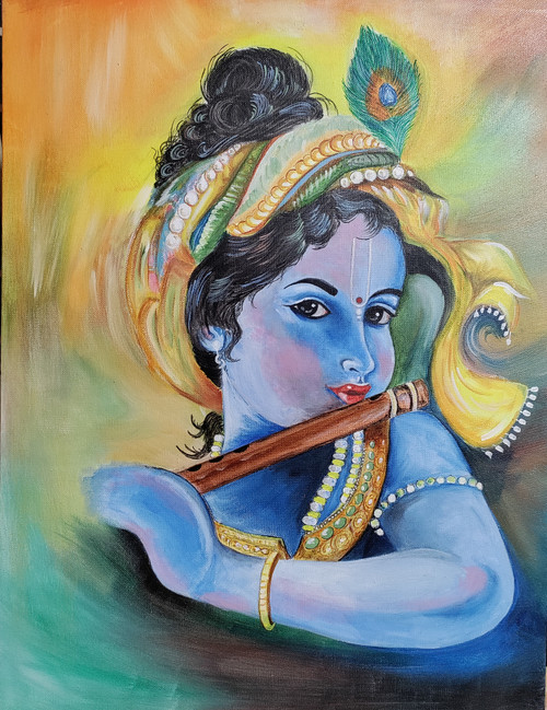 Buy Little Krishna Hand Made Painting - Traditional, Spiritual Painting ...