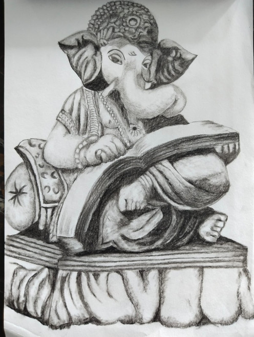 Buy Lord Ganesha - Grayscale, Sketch, Traditional Painting Online | Fizdi