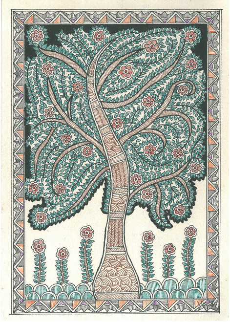 Buy Traditional Indian Madhubani Life Tree In Kachni Style - Madhubani ...