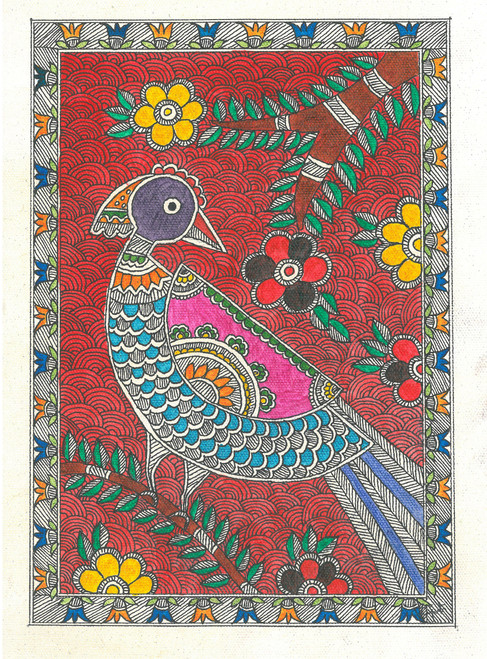 Buy Traditional Indian Madhubani Colourful Vivacious Bird Handmade ...
