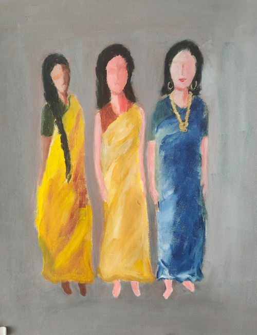 Buy Friends Outing - Three Ladies Handmade Painting by AVINASH ...
