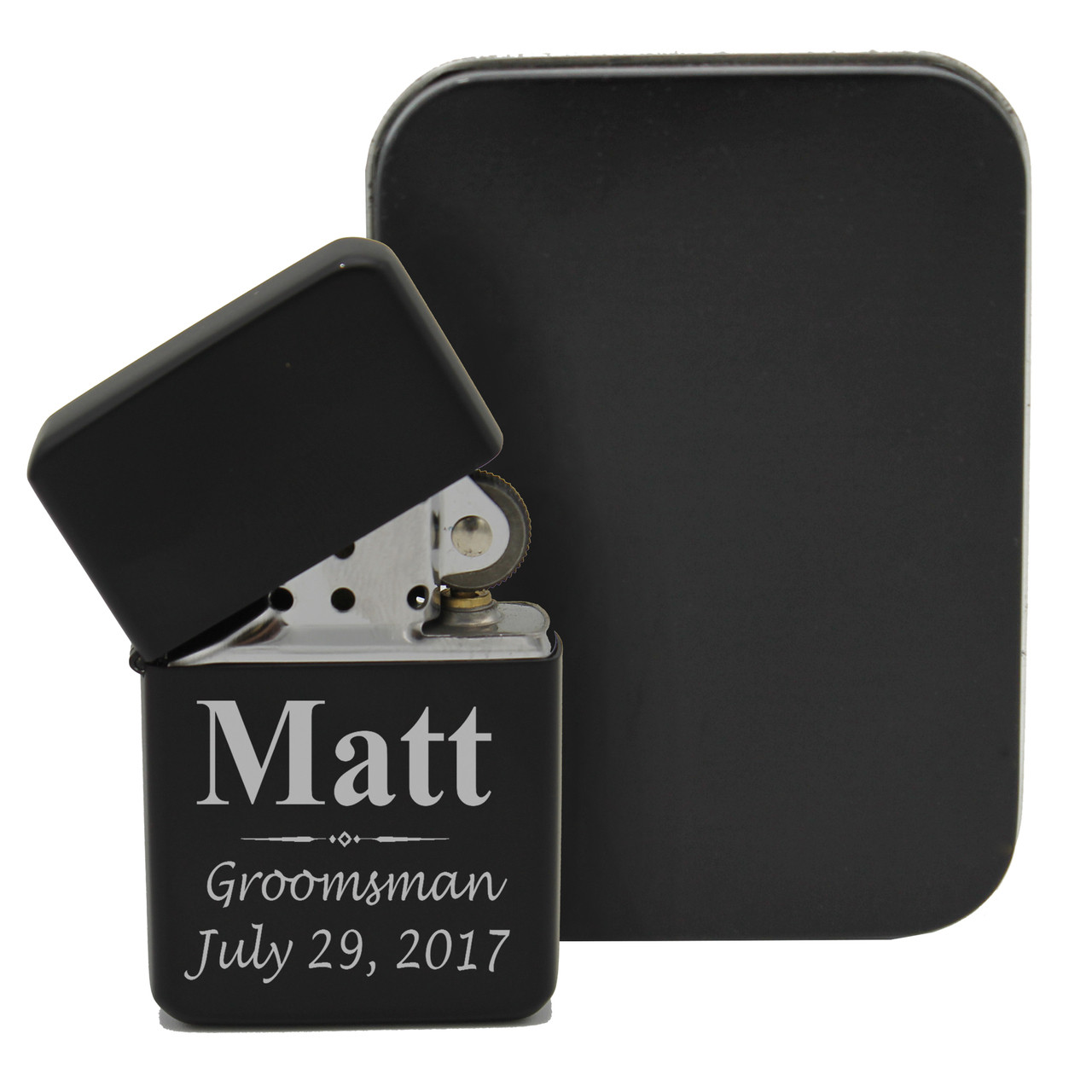 Chrome Flip Top Lighter With Custom Engraved Case