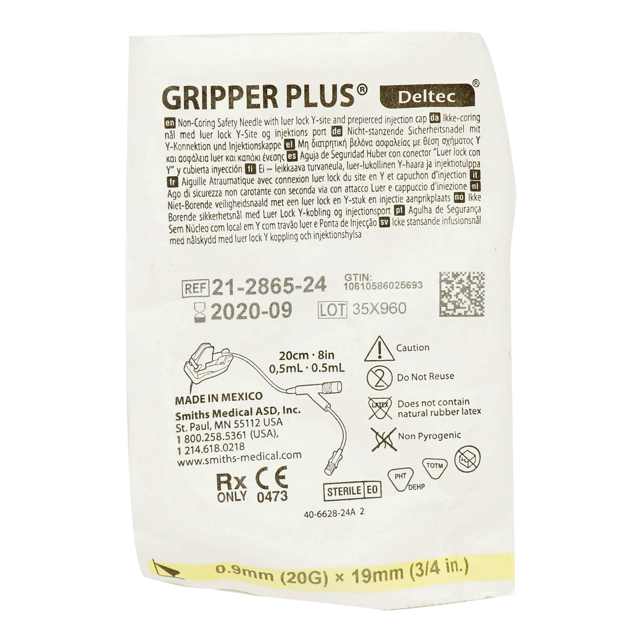 Smiths Medical 21-2865-24 - Gripper Plus Safety Needle with Split ...