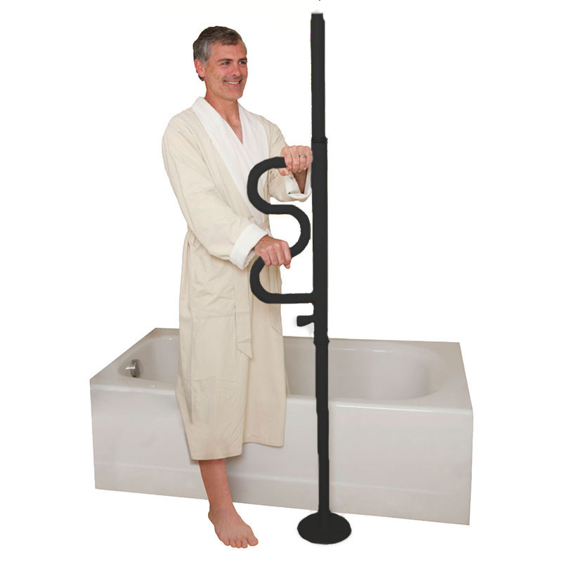 Standers 1100-B - Security Pole and Curve Grab Bar, Black - Medical Mega