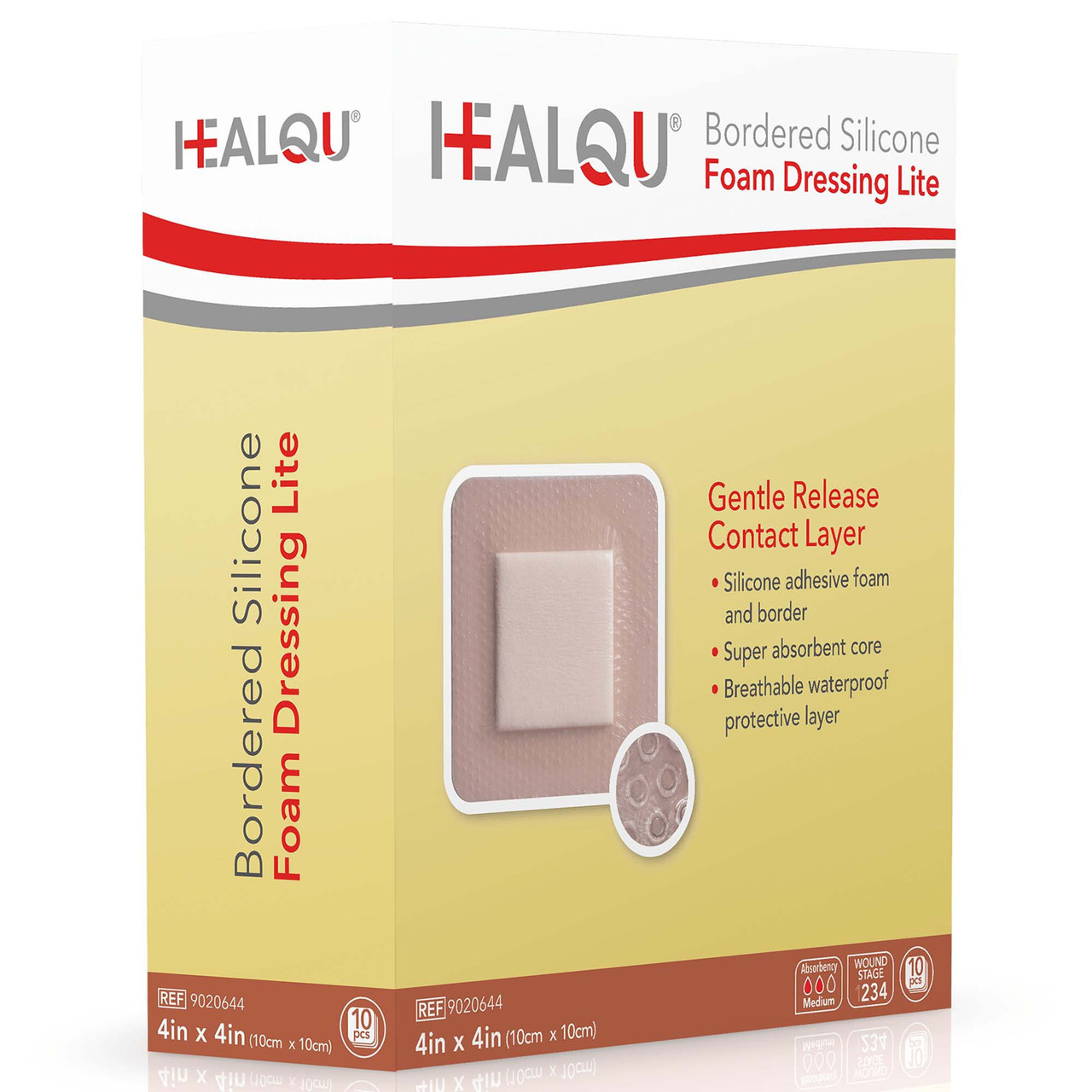 Healqu 9020644 - HEALQU Bordered Silicone Foam Dressing Lite 4in x 4in ...