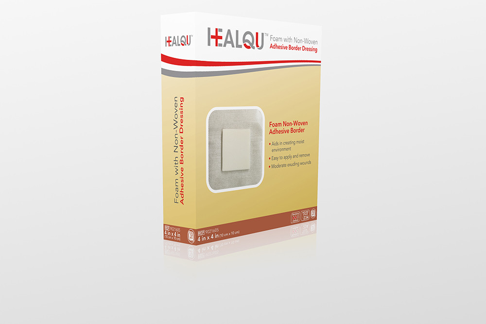 Healqu 9021605 - Healqu Non-Woven Adhesive Border Foam Dressing 4 x 4 ...