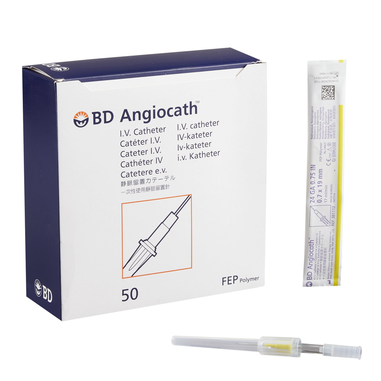 BD 381112 - Peripheral IV Catheter Angiocath™ 24 Gauge 3/4 Inch FEP ...