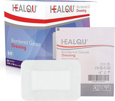 Healqu 9022924 - HEALQU Bordered Gauze Dressing 2.4 x 4 - Medical Mega