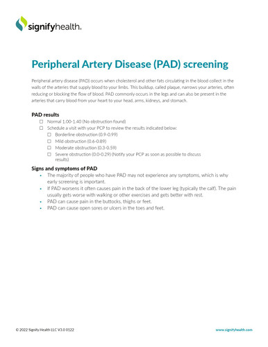 Safecor Health SIGNIFYPAD - Fact Sheet Signigyhealth Peripheral Artery ...