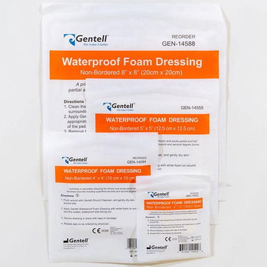 Gentell Waterproof Foam Non-Bordered Dressing, 8" x 8" - Medical Mega