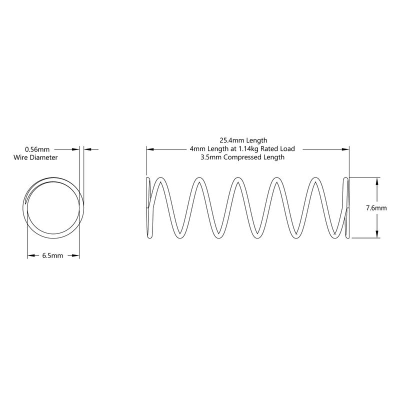 Compression Spring (6mm ID x 8mm OD, 1.1kg Max Load, 4-25mm Length) - 2 ...