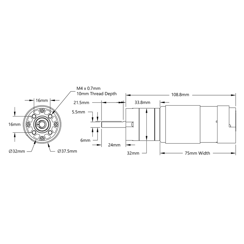 5202 Series Yellow Jacket Motor (1:1 Ratio, 24mm Length 6mm D-Shaft ...