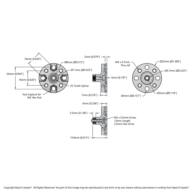 1910 Series Servo Hub-Shaft (25 Tooth Spline, 8mm Shaft Diameter, 16mm ...