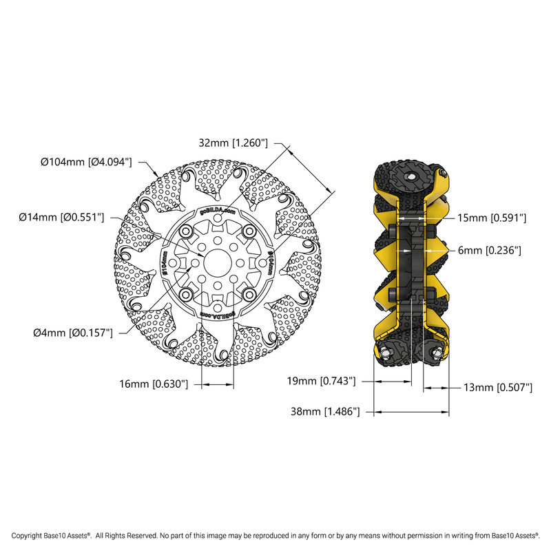 GripForce™ Mecanum Wheel Set (Ø104mm, 40A Durometer Rollers) - goBILDA®