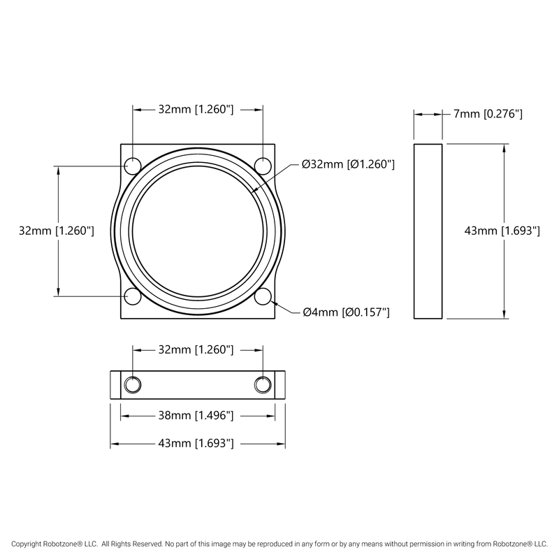 32mm Bore 2-Side, 2-Post Pillow Block (43mm Width) - goBILDA®