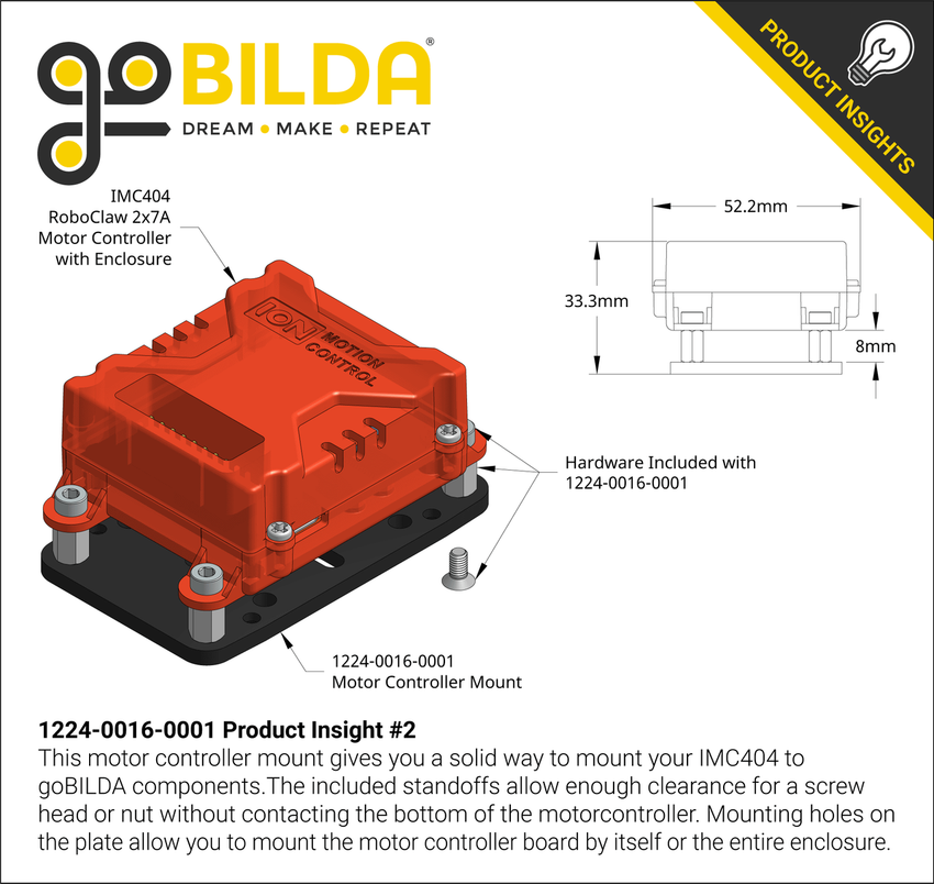 Motor Controller Mount for Basic Micro RoboClaw 2x7A - goBILDA®