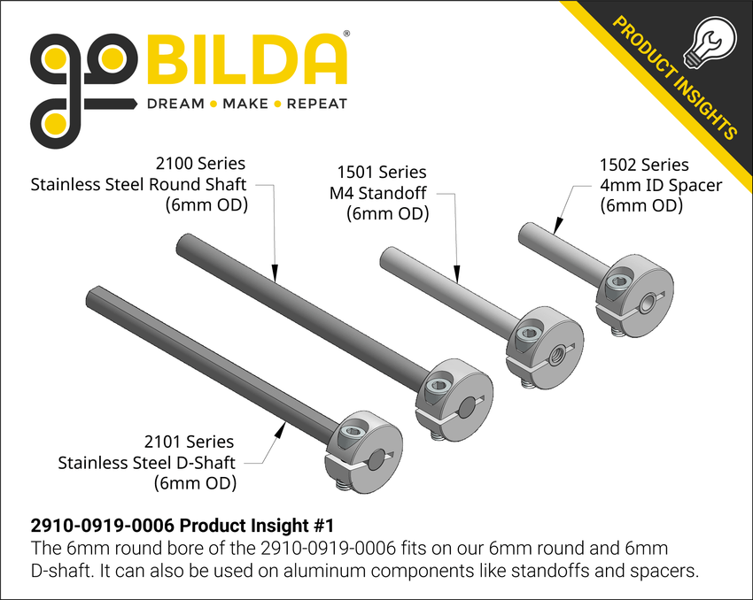 2910 Series Aluminum Clamping Collar (6mm ID x 19mm OD, 9mm Length ...