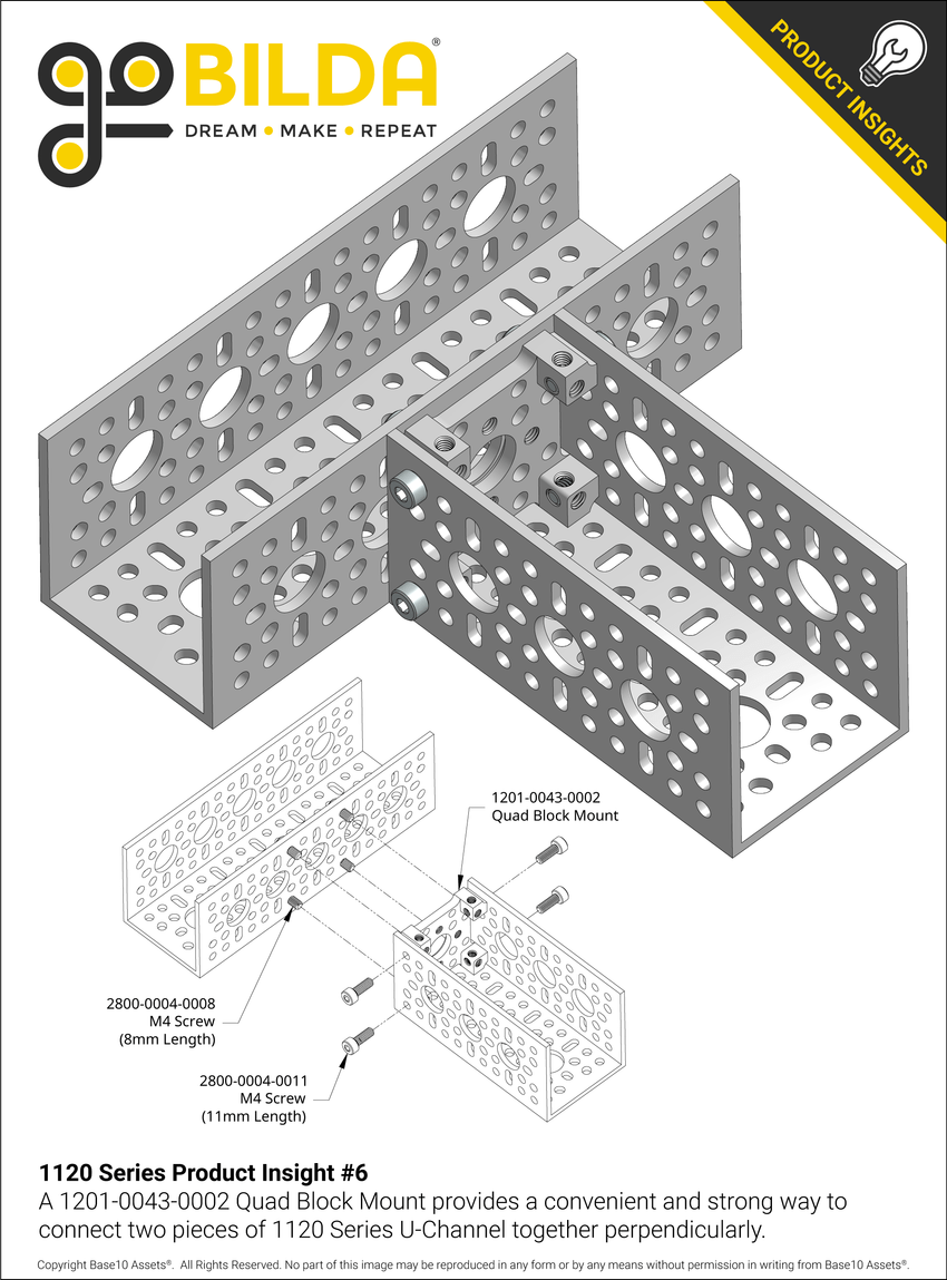 1120 Series U-Channel (12 Hole, 312mm Length) - goBILDA®